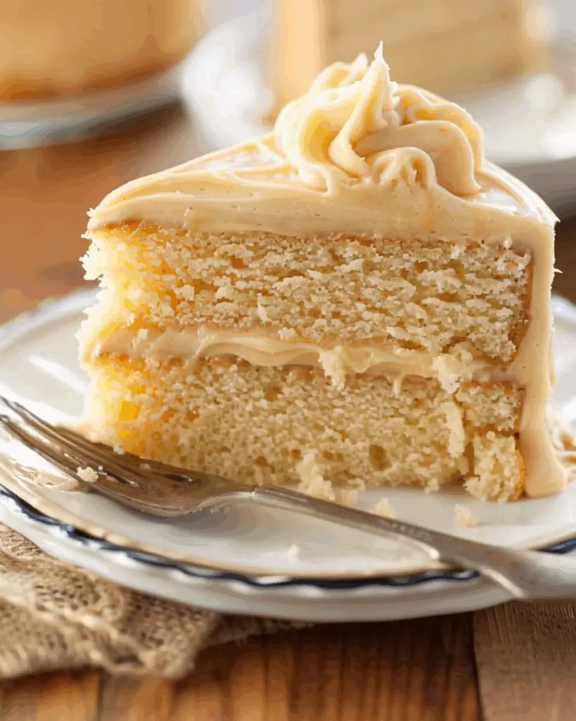 Vanilla Cream Cake with Quick Caramel Frosting | Yum Family Recipes