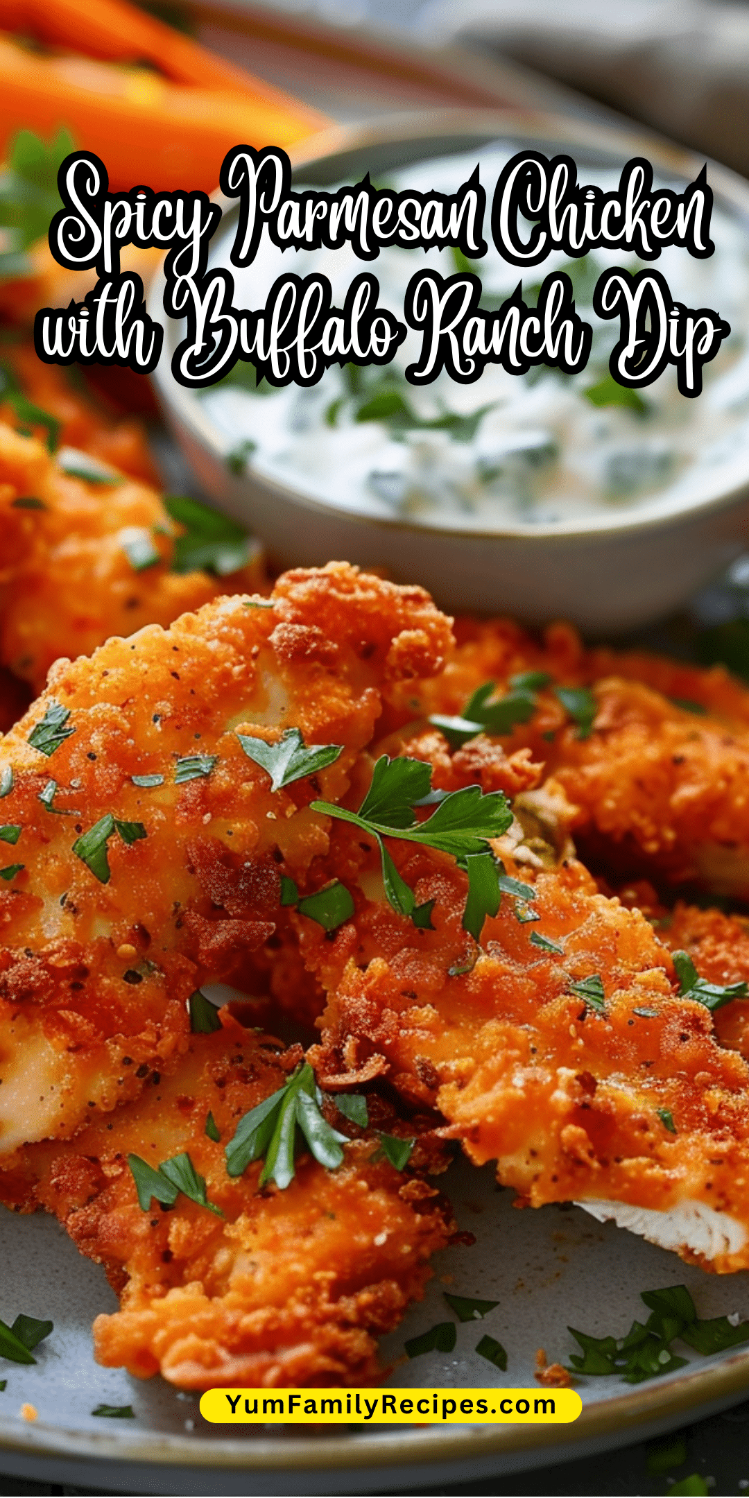 Spicy Parmesan Chicken with Buffalo Ranch Dip | Yum Family Recipes