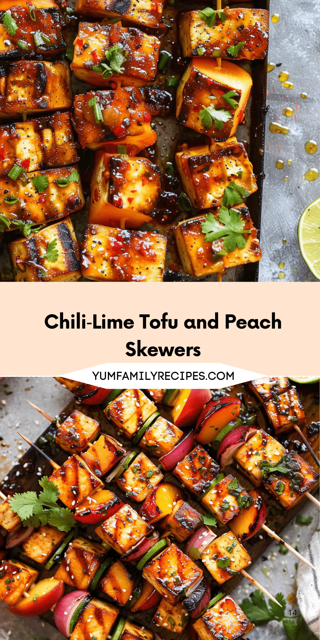 Chili‑Lime Tofu and Peach Skewers | Yum Family Recipes