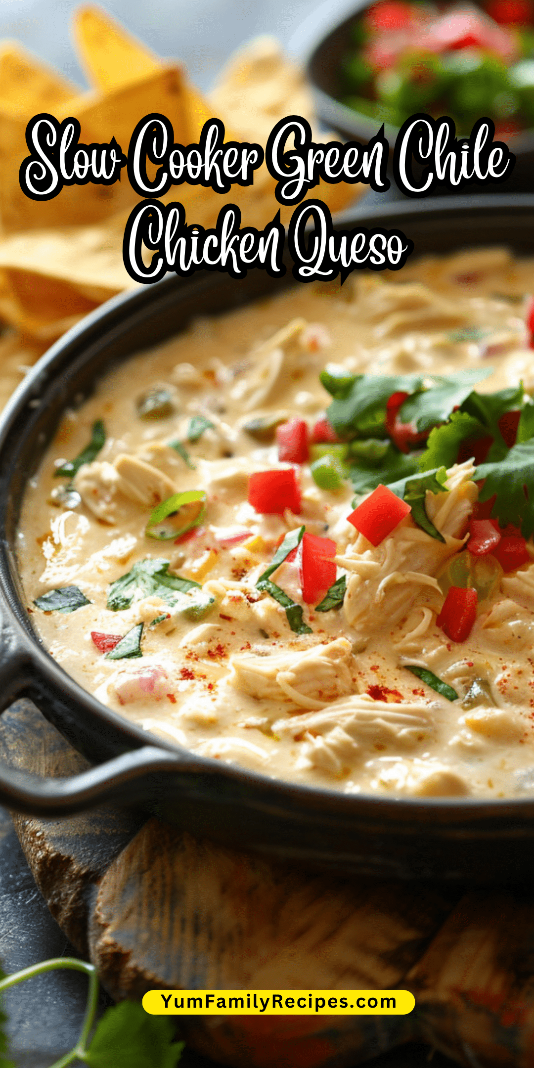 Slow Cooker Green Chile Chicken Queso | Yum Family Recipes