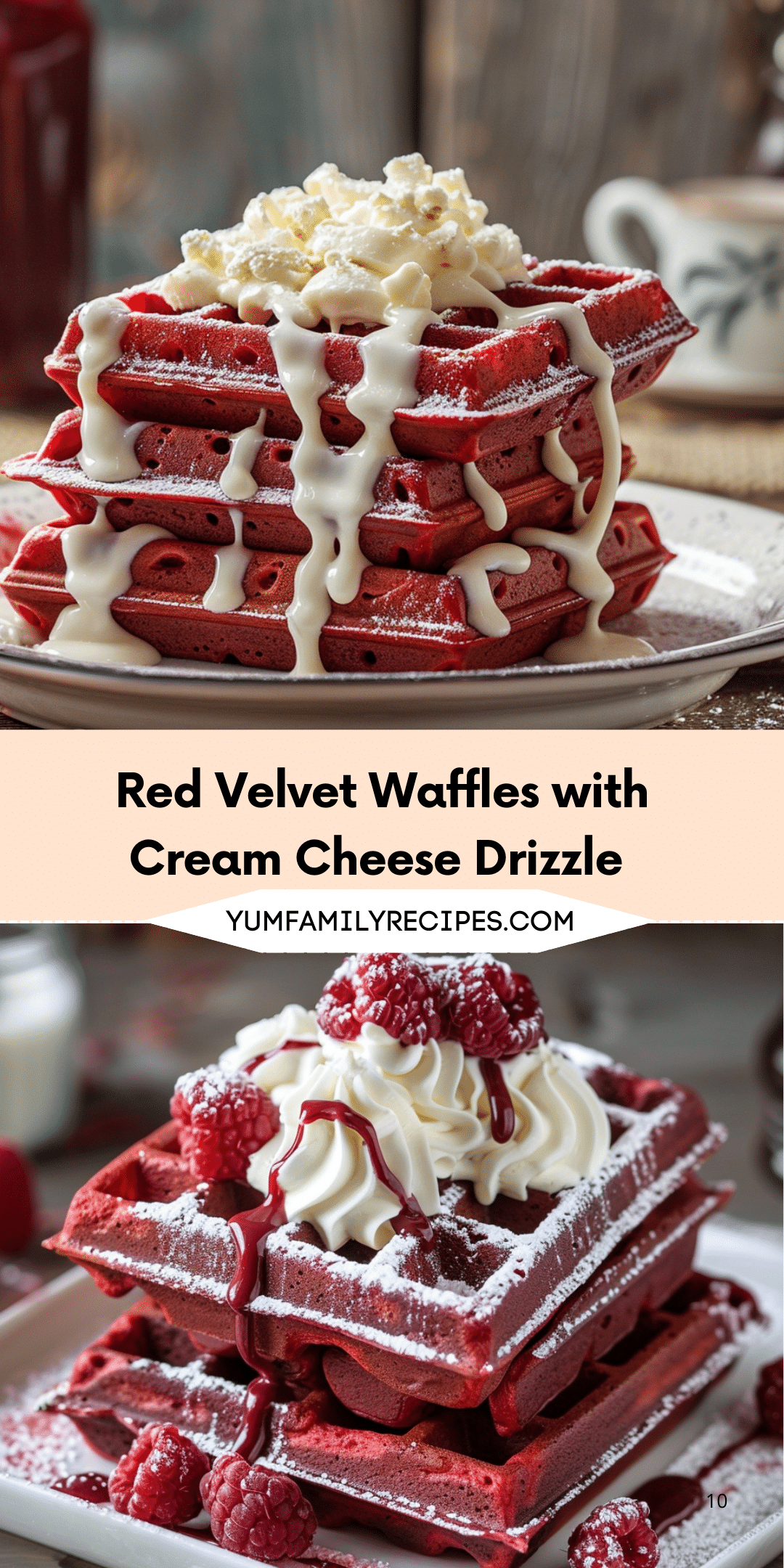 Red Velvet Waffles with Cream Cheese Drizzle | Yum Family Recipes