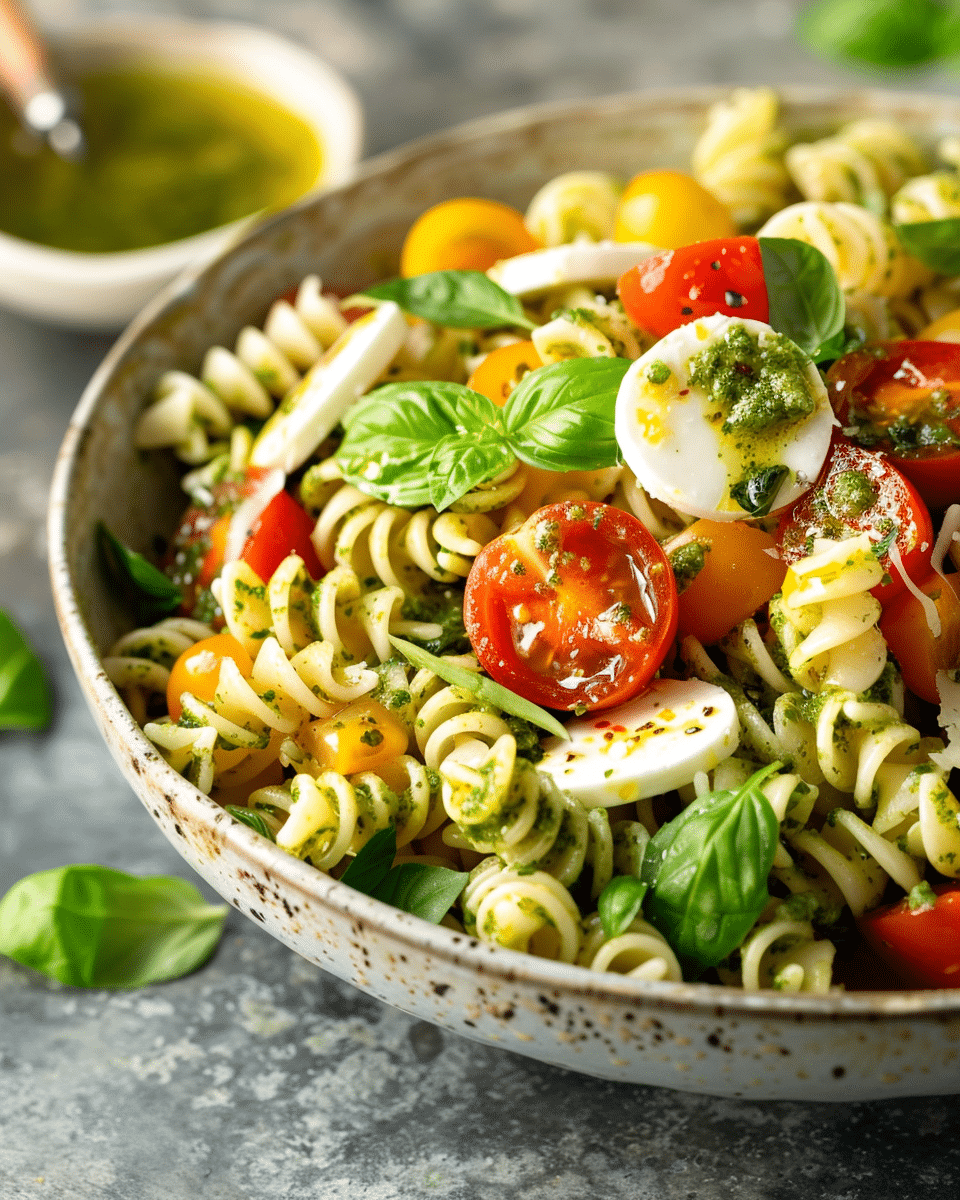 Pesto Pasta Salad with Tomatoes & Mozzarella | Yum Family Recipes