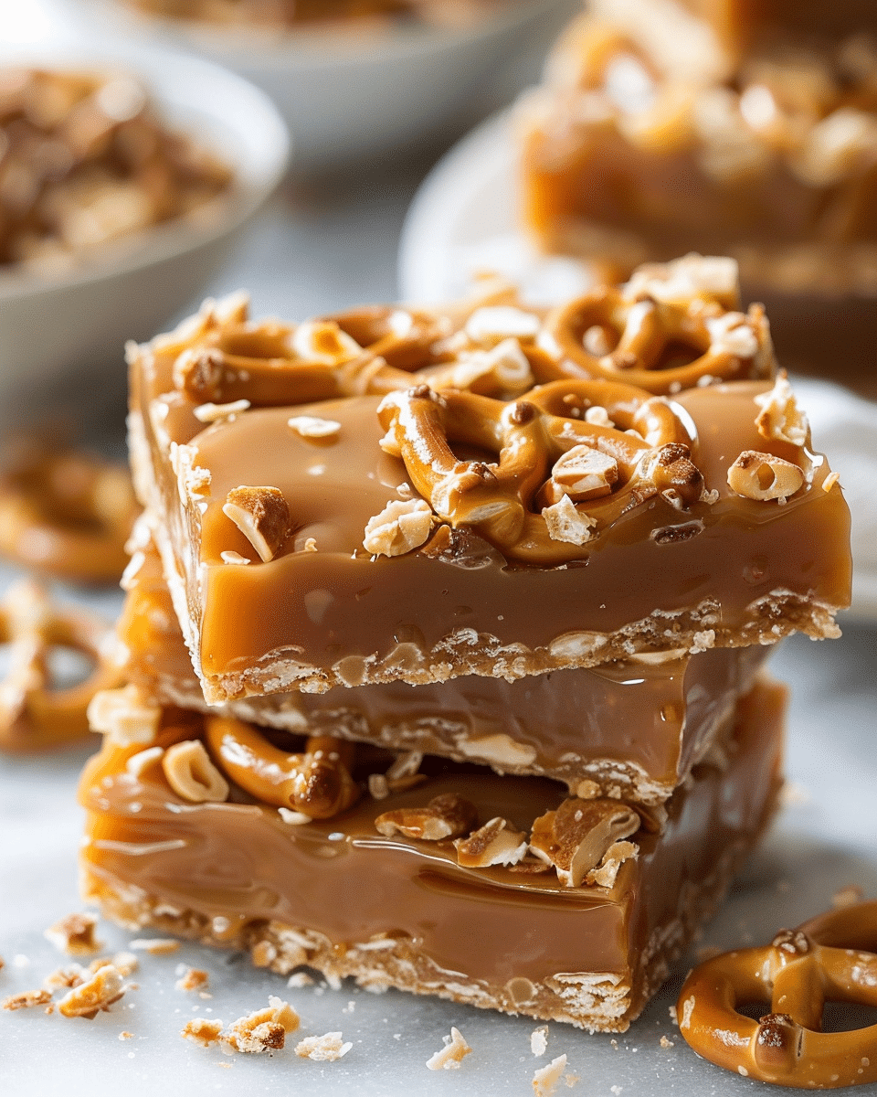 Quick No‑Bake Salted Caramel Pretzel Bars | Yum Family Recipes