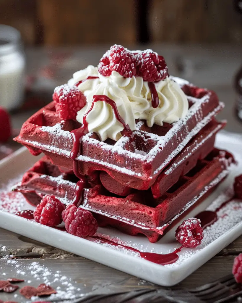 Red Velvet Waffles with Cream Cheese Drizzle | Yum Family Recipes